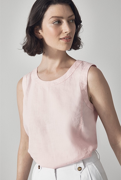Dust Pink Linen Shell Top - WOMEN Shirts | Trenery