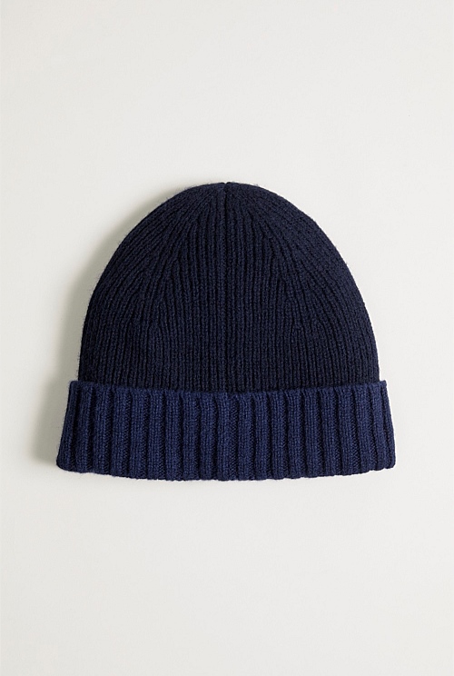 Navy Finley Wool Beanie - MEN Hats & Scarves | Trenery
