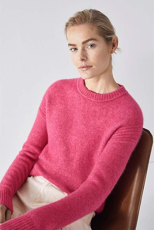 Strong Pink Alpaca Rib Detail Knit - WOMEN Knitwear | Trenery