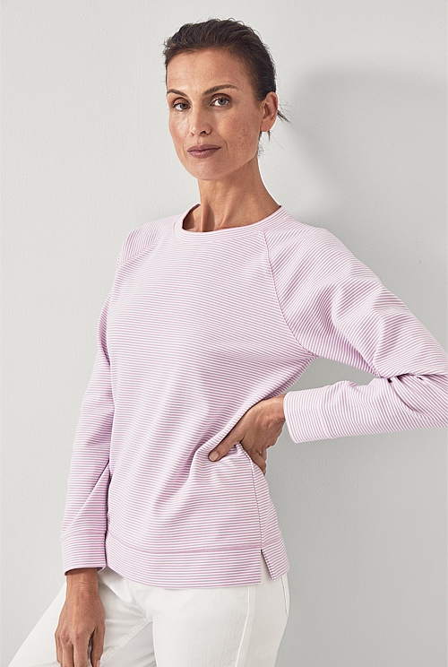 Mauve Pink Cotton Ottoman Stitch Sweat - WOMEN T-Shirts & Tops | Trenery