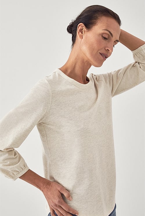 Flax Linen Cotton Yarn Dyed Cuff Detail T-shirt - WOMEN T-Shirts & Tops ...