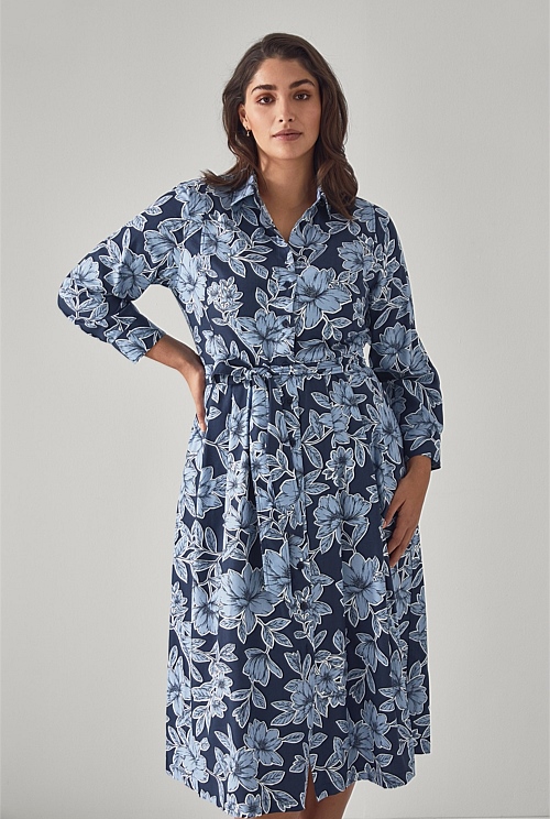 Night Sky Shadow Bloom Shirtdress - WOMEN Dresses | Trenery