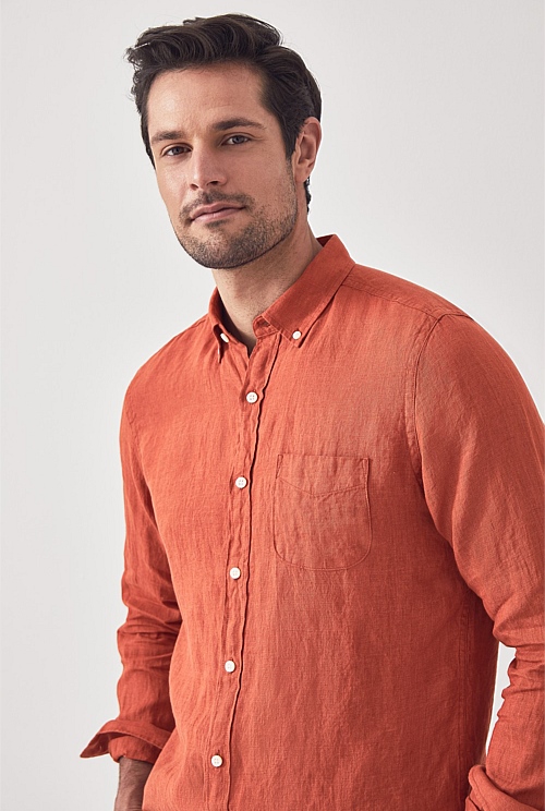 Terracotta Regular Fit Delave Linen Long Sleeve Shirt - MEN Shirts ...
