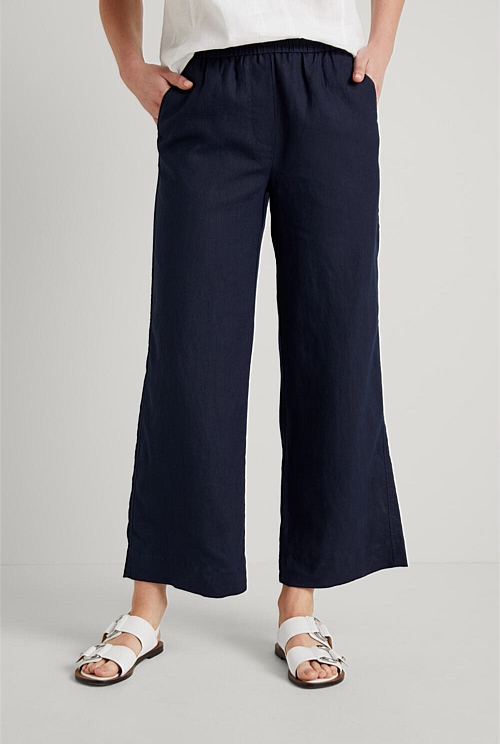 Night Sky Linen Wide Leg Pull On Pant - WOMEN Pants | Trenery