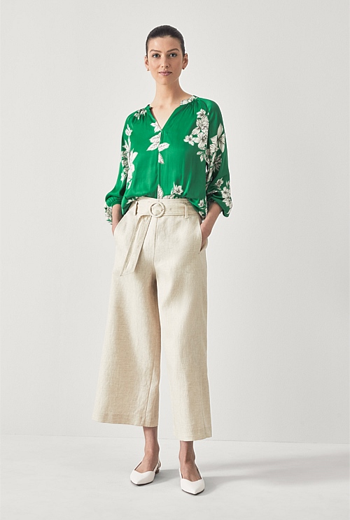 Amazon Green Summer Botanical Vent Neck Blouse - WOMEN Shirts | Trenery