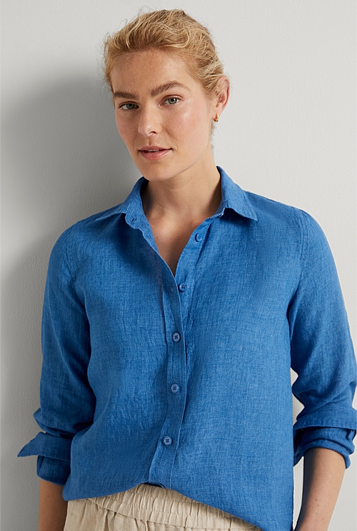 Delft Blue Linen Delave Classic Shirt - WOMEN Shirts | Trenery