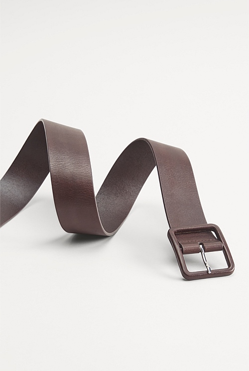 Chocolate Leather Covered Buckle Belt - WOMEN Belts | Trenery