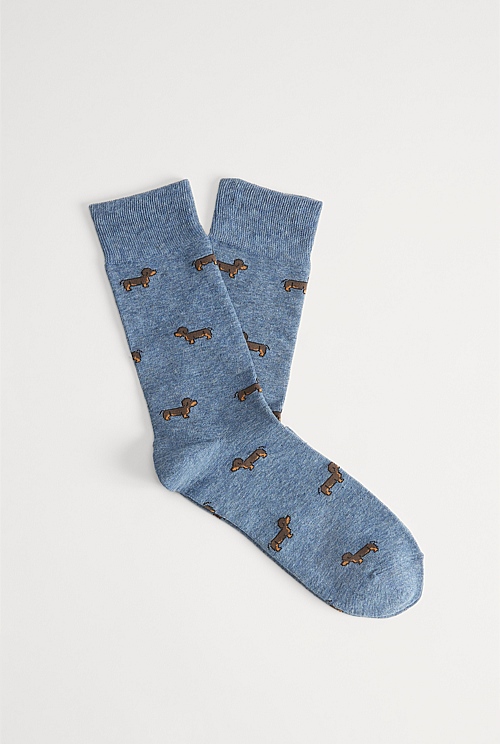 Chambray Blue Dachshund Sock - MEN Socks | Trenery