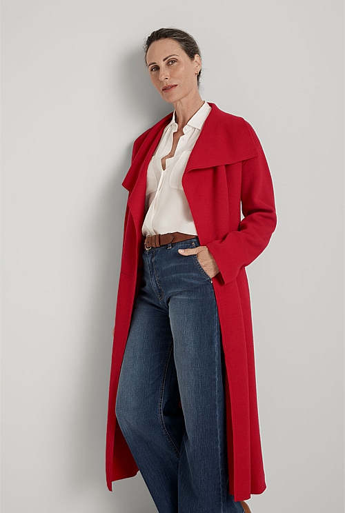 Red Double Knit Waterfall Cardigan - WOMEN Cardigans | Trenery