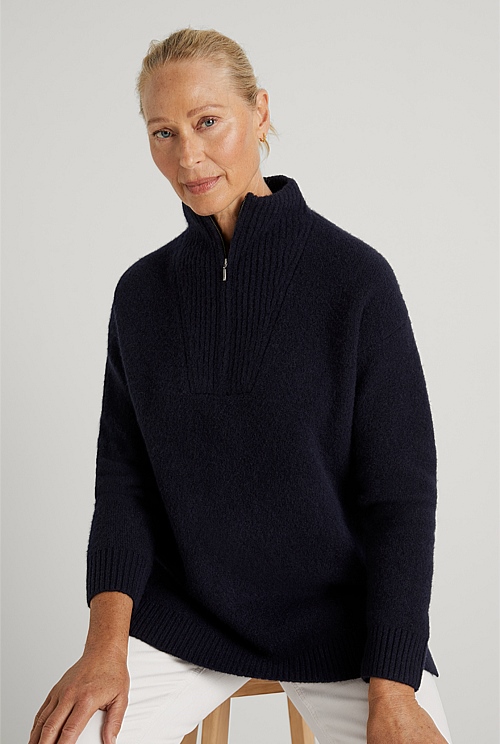Night Sky Merino Blend Half Zip Tunic - WOMEN Knitwear | Trenery