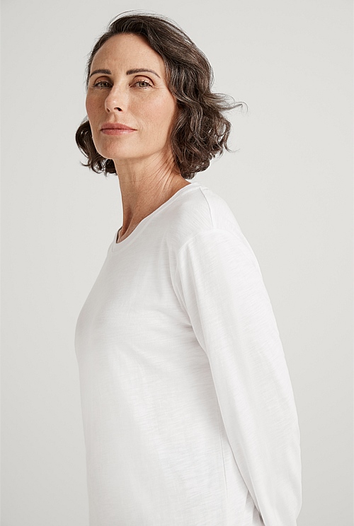 White Cotton Modal Tunic T-Shirt - WOMEN T-Shirts & Tops | Trenery