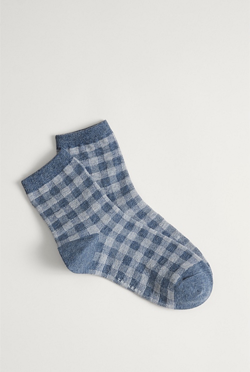 Chambray Blue Gingham Crew Sock - WOMEN Socks | Trenery