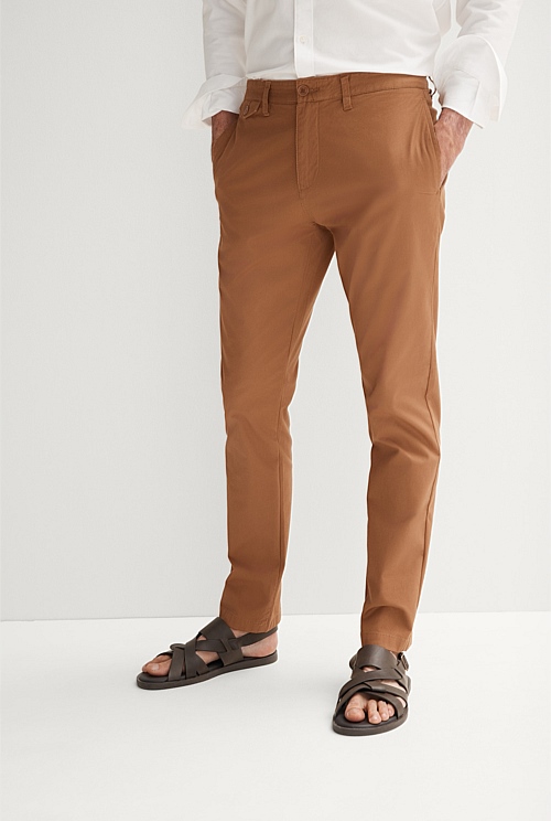 Cognac Slim Cotton Textured Pant - MEN Pants | Trenery
