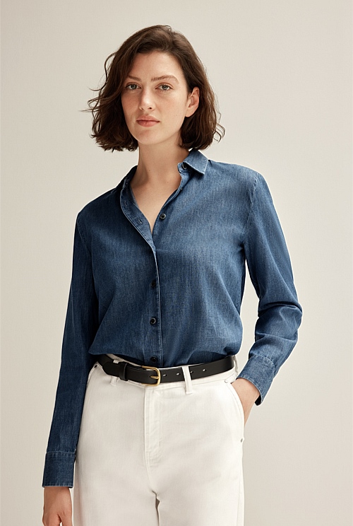 Light Indigo Indigo Denim Shirt - WOMEN Shirts | Trenery