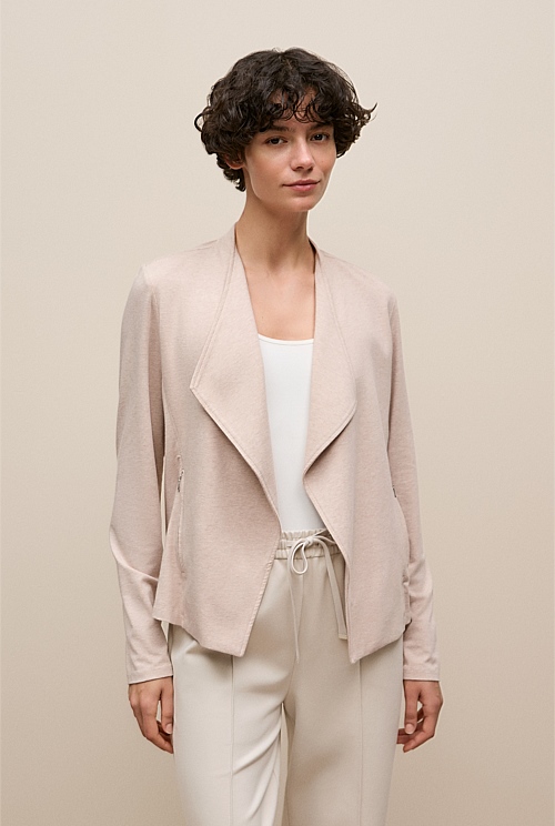 Oatmeal Marle Bamboo Viscose Marle Jacket - WOMEN Travel Capsule | Trenery