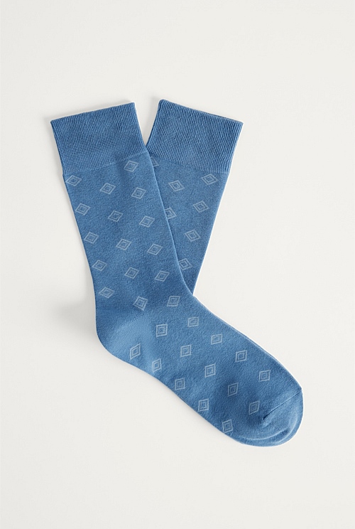 Chambray Blue Geo Print Sock - MEN Socks | Trenery
