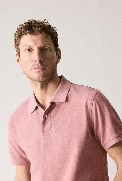 Light Mulberry Cotton Pique Marle Polo - MEN T-Shirts | Trenery