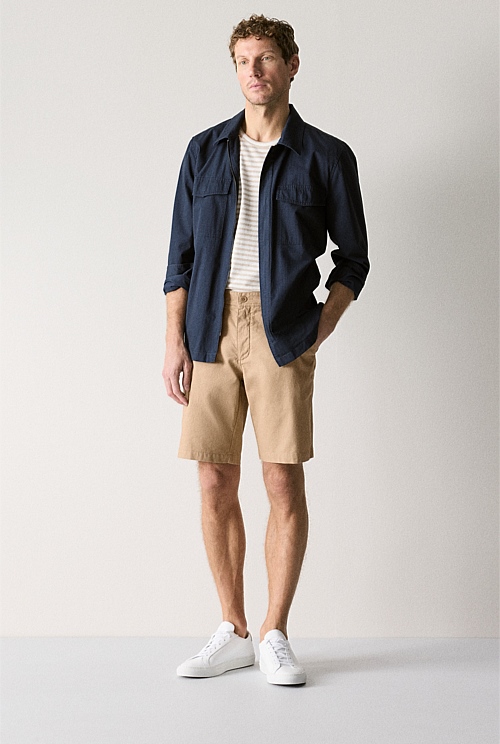 Taupe Textured Longline Short - MEN Shorts | Trenery