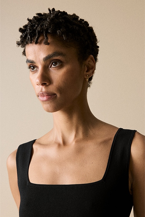 Black Luxe Blend Fine Knit Tank - WOMEN Knitwear | Trenery