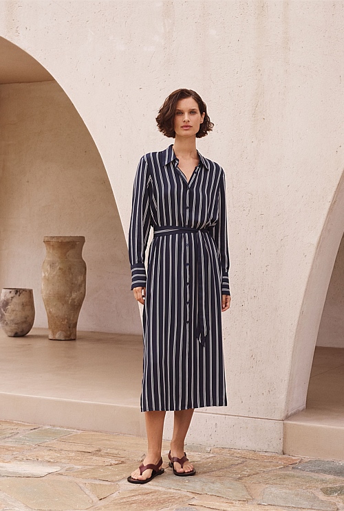 Night Sky Modal Twin Stripe Shirt Dress - WOMEN Dresses | Trenery