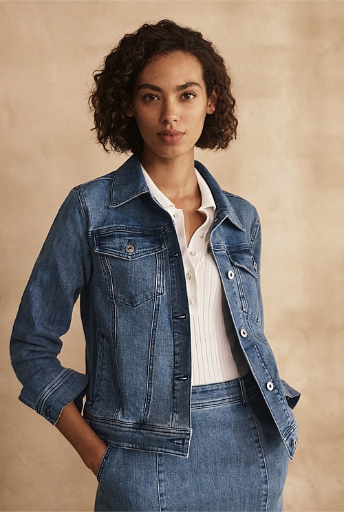 Washed Indigo Classic Pocket Stretch Denim Jacket - WOMEN Outerwear ...