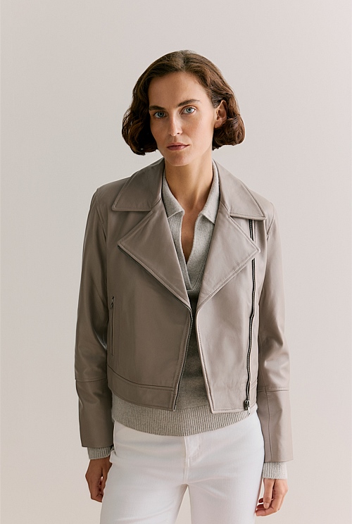 Cinder Leather Biker Jacket - WOMEN Outerwear | Trenery