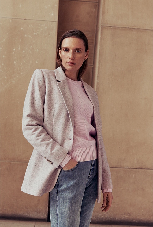 Amethyst Italian Wool Blend Herringbone Blazer - WOMEN Blazers | Trenery