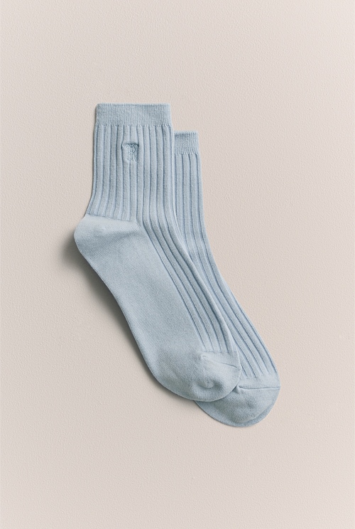 Powder Blue Monogram Rib 1/4 Crew Sock - WOMEN Socks | Trenery