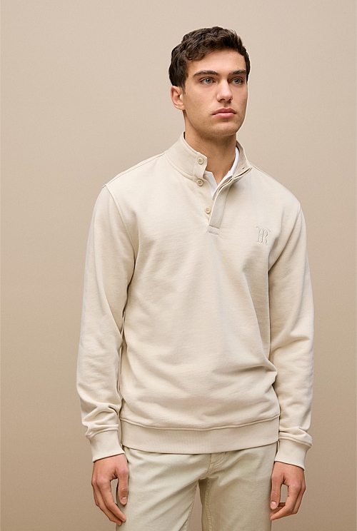 Fawn Button Neck Monogram Sweat - MEN Travel Capsule | Trenery