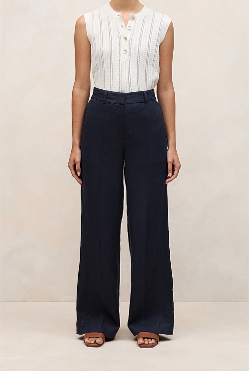 Night Sky Linen Pintucked Pant - WOMEN Pants | Trenery
