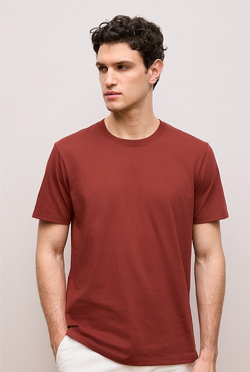 Deep Red Cotton Jersey Crew T-shirt - MEN T-Shirts | Trenery