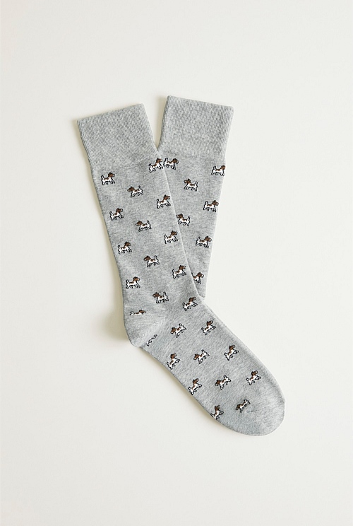 Grey Marle Dog Sock - MEN Socks | Trenery