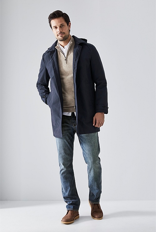 Navy Hooded Rain Mac - MEN Jackets & Coats | Trenery