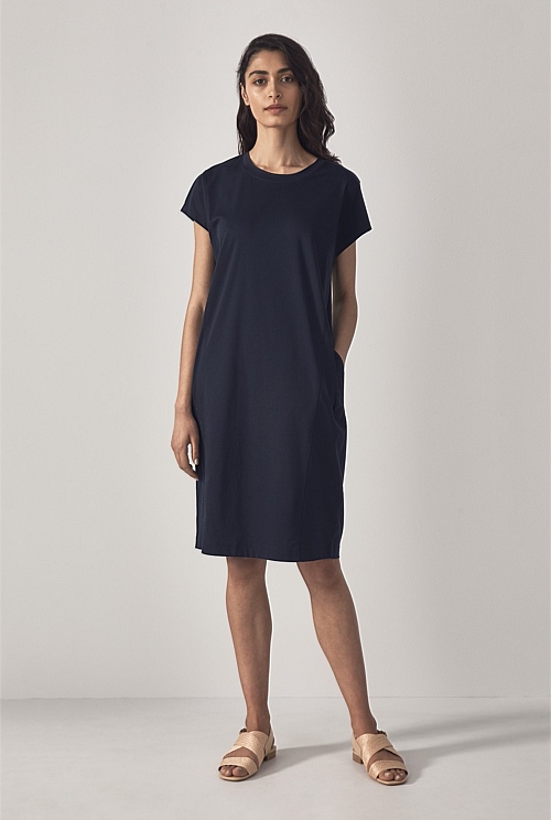Night Sky Cotton Interlock Short Sleeve Dress - WOMEN Dresses | Trenery