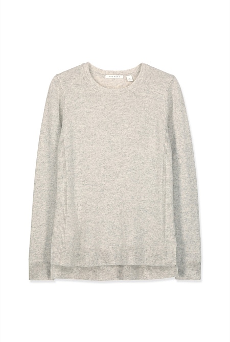 Light Grey Melange Wool Yak Stitch Detail Knit - WOMEN Knitwear | Trenery