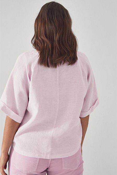 Carnation Pink Linen End on End Woven Top - WOMEN Shirts | Trenery
