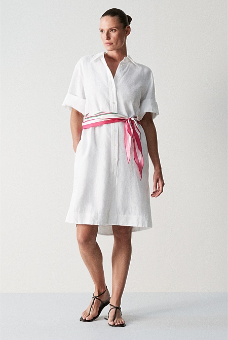 White Linen Shift Dress - WOMEN Dresses | Trenery