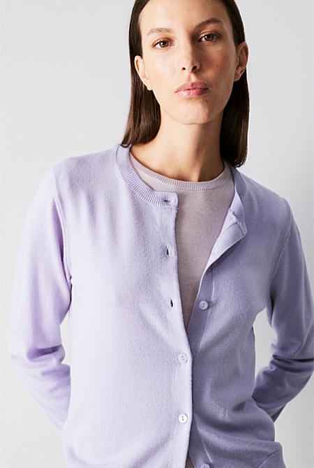 Lavender Australian Merino Classic Crew Cardigan - WOMEN Cardigans ...