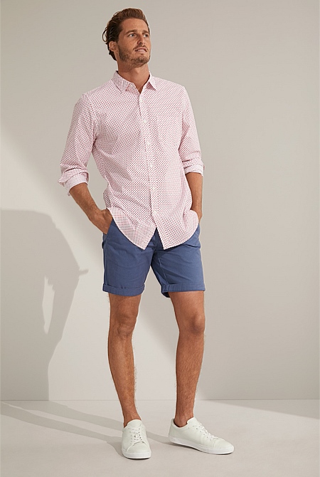 Burnt Red Window Print Cotton Shirt - MEN Shirts | Trenery