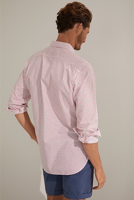 Burnt Red Window Print Cotton Shirt - MEN Shirts | Trenery