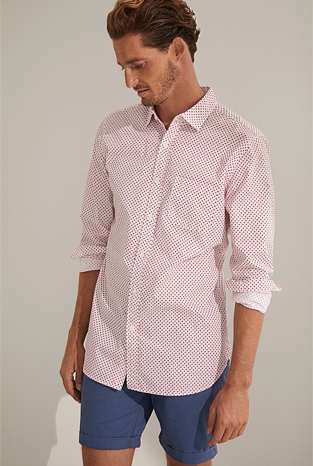 Burnt Red Window Print Cotton Shirt - MEN Shirts | Trenery