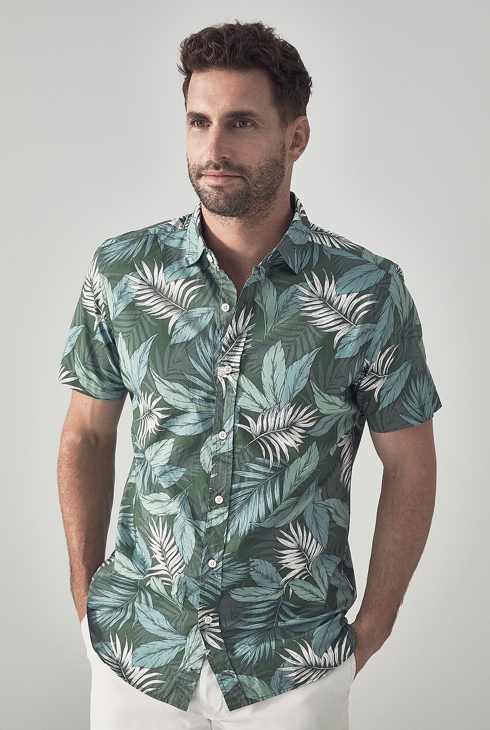 Seaweed Tonal Flora Short Sleeve Shirt - MEN Shirts | Trenery