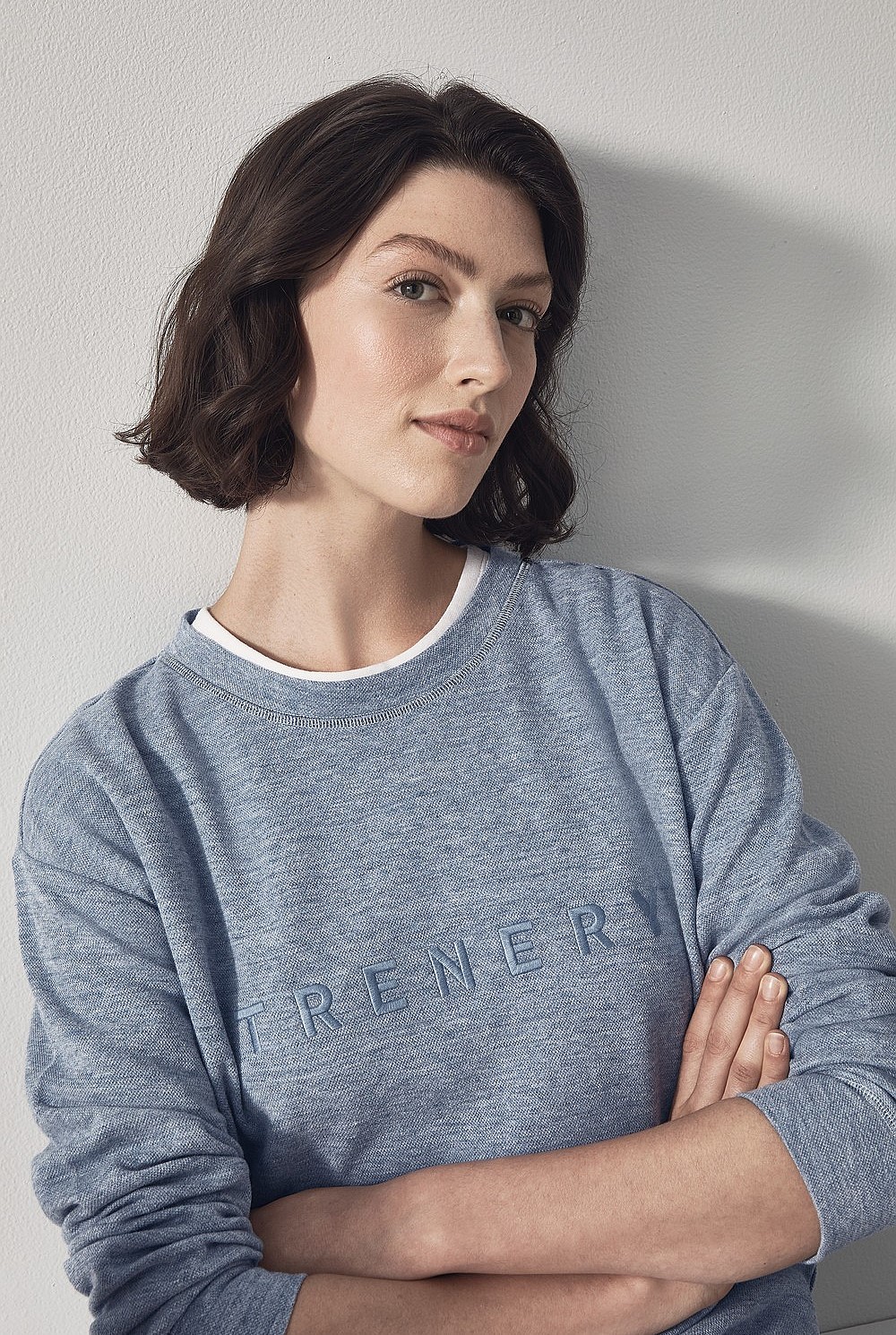 Chambray Blue Trenery Logo Pique Sweat - WOMEN T-Shirts & Tops | Trenery