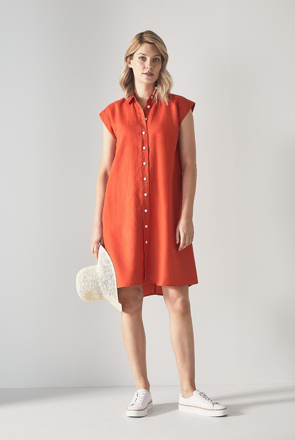 Tangelo Linen A-Line Shirt Dress - WOMEN Dresses | Trenery