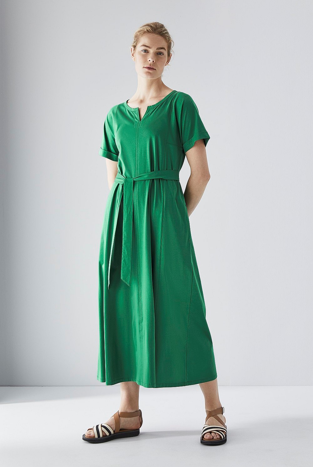 Amazon Green Cotton Interlock Dress - WOMEN Dresses | Trenery