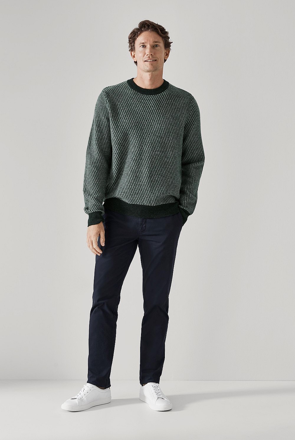 Rich Green Wool Cashmere Textured Pullover - MEN Knitwear | Trenery