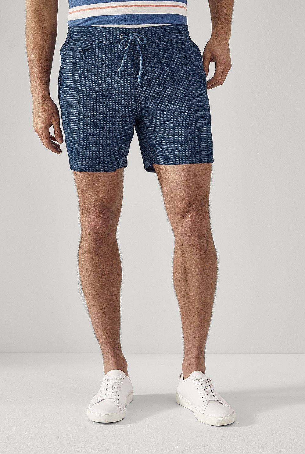 French Navy Organic Cotton Micro Check Swim Short - MEN Shorts | Trenery