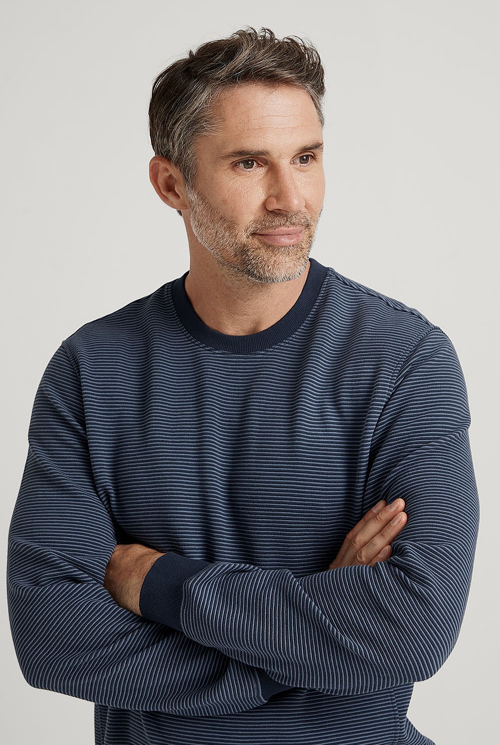 Navy Textured Crew Neck Sweat - MEN Sweats | Trenery