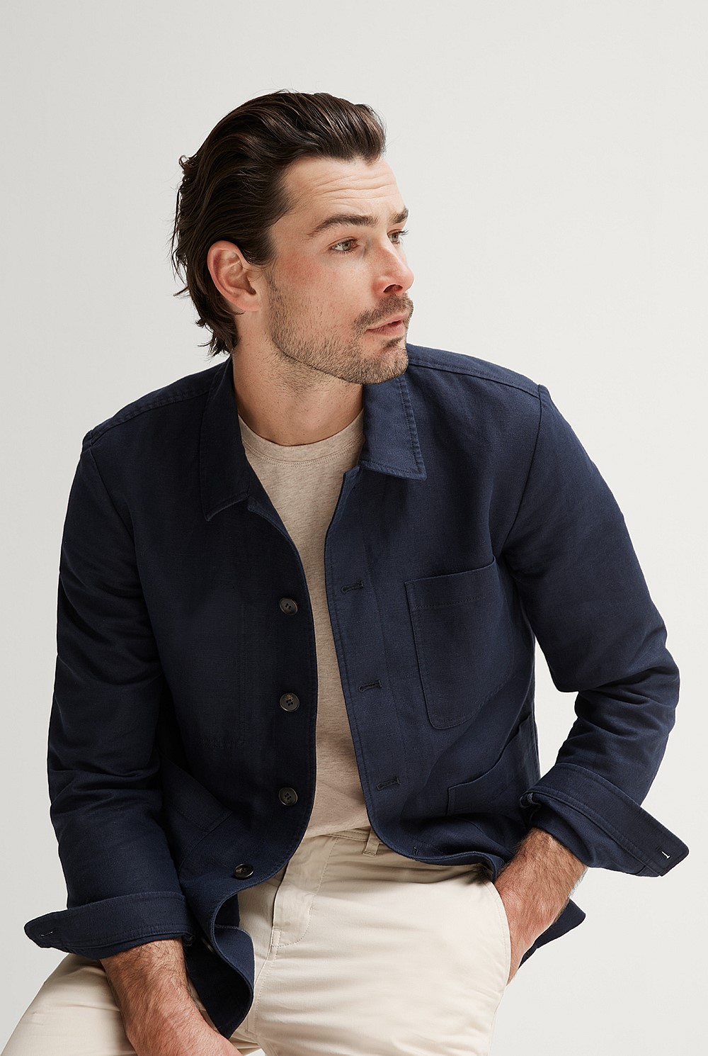 Navy Linen Cotton Workwear Jacket - MEN Jackets & Coats | Trenery