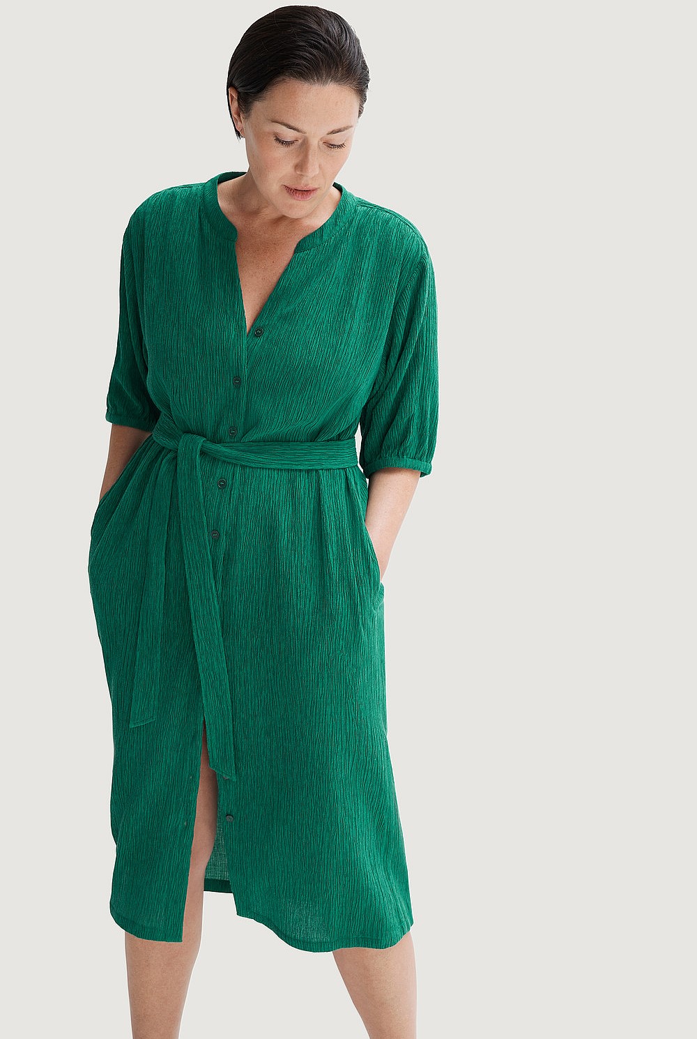 Emerald Textured Dolman Sleeve Dress - WOMEN Dresses | Trenery